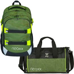 Schulrucksack neoxx "All about Neon Rucksack & Sporttasche" Gr. B/H/T: 31cm x 45,5cm x 24cm, grün (about neon) Kinder Rucksäcke aus recycelten PET-Flaschen