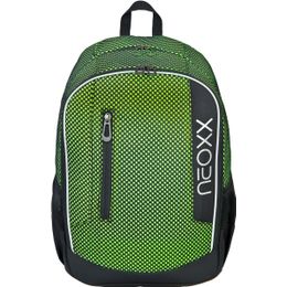 Schulrucksack neoxx "Flow, All about Neon", Kinder, Gr. B/H/T: 28cm x 42,5cm x 18cm, grün (all about neon), Polyester, Rucksäcke, teilweise aus recyceltem Material