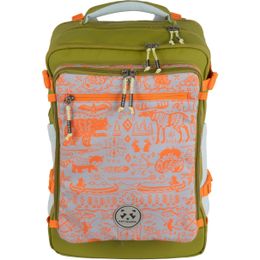 Schulrucksack KATTBJØRN "Explorer" Gr. B/H/T: 58cm x 78cm x 47cm, bunt (olive, orange), Kinder, Polyester, Rucksäcke, mit Laptopfach; alle Innen- und Außenstoffe aus recyceltem PET