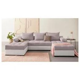 Wohnlandschaft Inosign "Josy U-Form" Sofas Gr. B/H/T: 269 cm x 41 cm x 161 cm, Microvelours-Cord, Recamiere beidseitig montierbar, mit Bettfunktion und Bettkasten, braun (braun, beige) inkl. Bettfunktion, Bettkasten und Kissen, mit 2 Recamieren