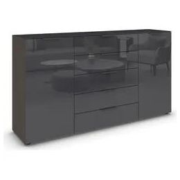 Kommode Rauch "Flipp" Sideboards Gr. B/H/T: 180 cm x 99 cm x 42 cm, 5 St., grau (graphit, glas basalt) 2-türig, 5 Schubladen, Soft-Close, Oberboden und Front Glas, 2 Breiten