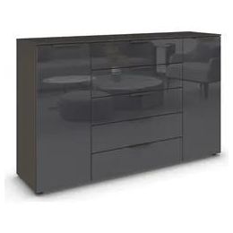 Kommode Rauch "Kommode Türkommode Sideboard Kombikommode FLIPP mit Glasfront" Sideboards Gr. B/H/T: 160 cm x 100 cm x 42 cm, 5 St., grau (graphit, glas basalt) 2-trg mit 5 Schubladen und Soft-Close, 2 Breiten MADE IN GERMANY