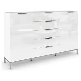 Kommode Rauch "Flipp" Sideboards Gr. B/H/T: 160 cm x 110 cm x 42 cm, 5 St., weiß (alpinweiß, glas kristallweiß) 2-türig, 5 Schubladen, Soft-Close, Oberboden und Front Glas, 2 Breiten