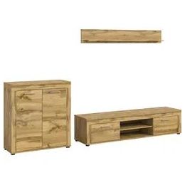 Wohnzimmer-Set Inosign "Aosta, Breite 255cm, bestehend aus Highboard, Lowboard, Wandboard" Kastenmöbel-Sets Gr. B/H/T: 255cm x 159cm x 35cm, braun (wotan eiche) Wohnwand, Kombination, Anbauwand, Möbel Set, Schrankwand, Kombi