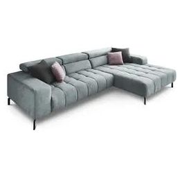 Ecksofa DIE PLANBAR "MP-IN18022 L-Form" Sofas Gr. B/H/T: 321cm x 74cm x 190cm, Chenille, Ottomane rechts, Kopfteilverstellung, grau (steel) mit Kopfteilverstellung & Zierkissen, optional Sitztiefenverstellung