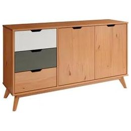 Sideboard INTER-FURN "Scandik" Sideboards Gr. B/H/T: 140 cm x 79 cm x 40 cm, 3 St., braun (honigfarben lackiert, weiß, grau) Kommode, praktisch und aus massiver Kiefer, Breite 140 cm