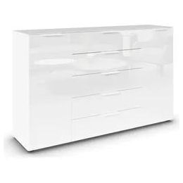 Kommode Rauch "Flipp" Sideboards Gr. B/H/T: 160 cm x 99 cm x 42 cm, 5 St., weiß (alpinweiß, glas kristallweiß) 2-türig, 5 Schubladen, Soft-Close, Oberboden und Front Glas, 2 Breiten