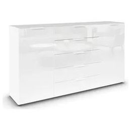 Kommode Rauch "Flipp" Sideboards Gr. B/H/T: 180 cm x 99 cm x 42 cm, 5 St., weiß (alpinweiß, glas kristallweiß) 2-türig, 5 Schubladen, Soft-Close, Oberboden und Front Glas, 2 Breiten