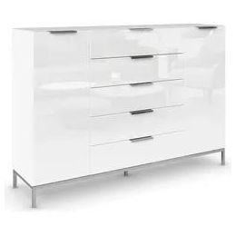 Kommode Rauch "Flipp" Sideboards Gr. B/H/T: 180 cm x 110 cm x 42 cm, 5 St., weiß (alpinweiß, glas kristallweiß) 2-türig, 5 Schubladen, Soft-Close, Oberboden und Front Glas, 2 Breiten