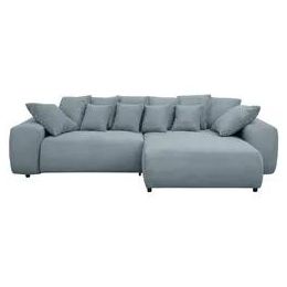 Ecksofa Home Affaire "Sundance II, L-Form" Sofas Gr. B/H/T: 318 cm x 87 cm x 188 cm, Cord, Recamiere beidseitig montierbar, ohne Bettfunktion-ohne Bettkasten-ohne Topper, blau (blau, grau) mit DuraSpring-Taschenfederkern bis 140 kg belastbar