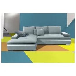 Ecksofa Inosign "Haiti L-Form" Sofas Gr. B/H/T: 276cm x 87cm x 180cm, Struktur, Recamiere links, mit Bettkasten-mit Bettfunktion-mit RGB-LED-Beleuchtung, blau (denim) wahlweise mit Kaltschaum (140kg BelastungSitz), Bettfunktion