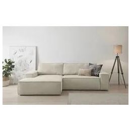 Ecksofa Home Affaire "SHERWOOD Schlafsofa 267 cm, L-Form" Sofas Gr. B/H/T: 267 cm x 85 cm x 167 cm, Cord, Recamiere links, beige (hellbeige) Schlaffunktion mit Bettkasten (210x136 cm), Cord, Vintage, Samtvelours