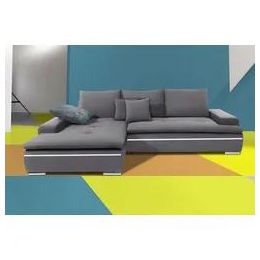 Ecksofa Inosign "Haiti L-Form" Sofas Gr. B/H/T: 276cm x 87cm x 180cm, Struktur, Recamiere links, mit Bettkasten-mit Bettfunktion-mit RGB-LED-Beleuchtung, grau (stone) wahlweise mit Kaltschaum (140kg BelastungSitz), Bettfunktion