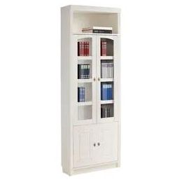 Bücherregal Home Affaire "Soeren" Regale Gr. H: 185 cm, 6 St., beige (cremeweiß) massiver Kiefer, in 2 Höhen, Tiefe 29 cm, Türen mit Klarglas Einsatz