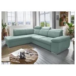 Ecksofa Inosign "Vasto L-Form" Sofas Gr. B/H/T: 283 cm x 102 cm x 228 cm, Microfaser, Ottomane links, grün (mint) inkl. Bettfunktion und Bettkasten, Kopfteilfunktion