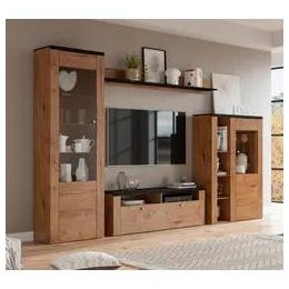 Wohnwand Home Affaire "Larona, Anbauwand, Set 4 Teilig" Kastenmöbel-Sets braun (eichefarben lefkas, darkwood) bestehend aus 1 TV-Board, Highboard, Vitrine, Wandregal