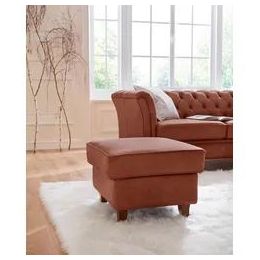 Polsterhocker Home Affaire "Reims" Hocker Gr. B/H/T: 57cm x 45cm x 50cm, NaturLEDER, braun (cognac) echte Chesterfield-Knopfheftung, Samtoptik mich changierender Optik