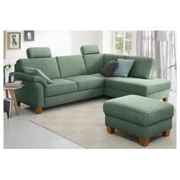 Ecksofa Home Affaire "Borkum L-Form" Sofas Gr. B/H/T: 249cm x 87cm x 189cm, Struktur, Ottomane rechts, mit Bettfunktion, grün (grün, grau) mit Federkern, wahlweise Bettfunktion