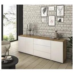 Sideboard Inosign "PARIS" Sideboards Gr. B/H/T: 190cm x 68cm x 39,5cm, matt-hochglanz, weiß (eichefarbe votan/ hochglanz) Moderne 190cm breite grifflose Kommode, vielseitig einsetzbar