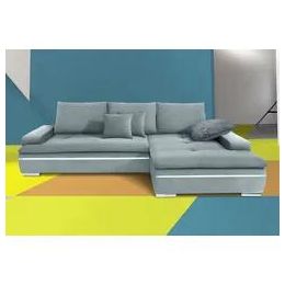 Ecksofa Inosign "Haiti L-Form" Sofas Gr. B/H/T: 276cm x 87cm x 180cm, Struktur, Recamiere rechts, mit RGB-LED-Beleuchtung-ohne Bettkasten-ohne Bettfunktion, blau (denim) wahlweise mit Kaltschaum (140kg BelastungSitz), Bettfunktion