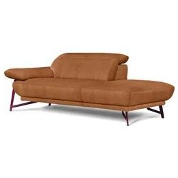 Ottomane Egoitaliano "Anais, Designsofa mit hohem Sitzkomfort, Designfuß" Sofas Gr. B/H/T: 179cm x 74cm x 106cm, Luxus-Microfaser Lederoptik, Ottomane rechts, Armlehne links, braun (brandy) Solitärmöbel als Blickfang, inkl. verstellbarer Kopfstützen