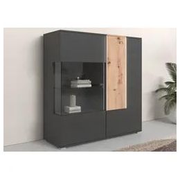 Highboard COTTA "Montana" Sideboards Gr. B/H/T: 120cm x 121cm x 39cm, schwarz (schwarz/artisan) Vitrine, Breite 120 cm, inkl. LED-Beleuchtung und Push-To-Open