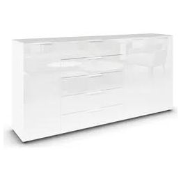 Kommode Rauch "Flipp" Sideboards Gr. B/H/T: 200 cm x 99 cm x 42 cm, 5 St., weiß (alpinweiß, glas kristallweiß) 3-türig, 5 Schubladen, Soft-Close-Funktion, Oberboden und Front Glas