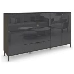 Kommode Rauch "Flipp" Sideboards Gr. B/H/T: 200cm x 110cm x 42cm, 5 St., grau (graphit/glas basalt) 3-türig, 5 Schubladen, Soft-Close-Funktion, Oberboden und Front Glas