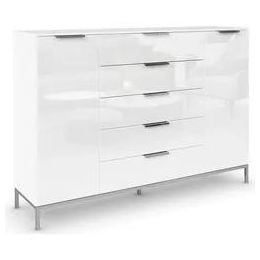 Kommode Rauch "Flipp" Sideboards Gr. B/H/T: 160 cm x 111 cm x 42 cm, 5 St., weiß (alpinweiß, glas kristallweiß) 2-trg mit 5 Schubladen und Soft-Close-Funktion, Glasfront, 2 Breiten