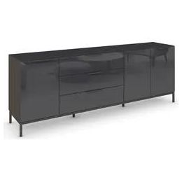 Kommode Rauch "Flipp" Sideboards Gr. B/H/T: 200 cm x 71 cm x 42 cm, 3 St., grau (graphit, glas basalt) 3-türig, 3 Schubladen, Soft-Close-Funktion, Oberboden und Front Glas