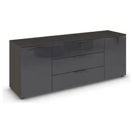 Kommode Rauch "Flipp" Sideboards Gr. B/H/T: 160 cm x 61 cm x 42 cm, 3 St., grau (graphit, glas basalt) 2-türig mit 3 Schubladen und Soft-Close-Funktion sowie Glasfront