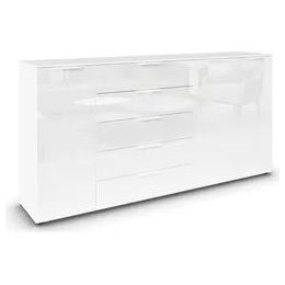 Kommode Rauch "Flipp" Sideboards Gr. B/H/T: 200 cm x 100 cm x 42 cm, 5 St., weiß (alpinweiß, glas kristallweiß) 3-türig mit 5 Schubladen und Soft-Close-Funktion sowie Glasfront