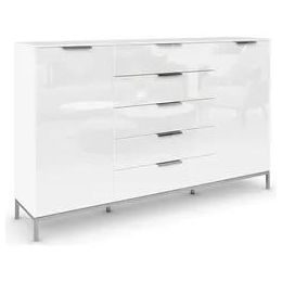 Kommode Rauch "Flipp" Sideboards Gr. B/H/T: 180 cm x 111 cm x 42 cm, 5 St., weiß (alpinweiß, glas kristallweiß) 2-trg mit 5 Schubladen und Soft-Close-Funktion, Glasfront, 2 Breiten