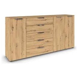 Kommode Rauch "Flipp" Sideboards Gr. B/H/T: 200 cm x 100 cm x 42 cm, 5 St., braun (eiche artisan) 3-türig mit 5 Schubladen und Soft-Close-Funktion