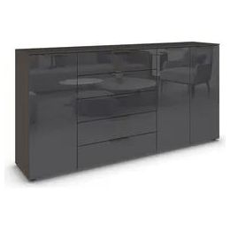 Kommode Rauch "Flipp" Sideboards Gr. B/H/T: 200 cm x 100 cm x 42 cm, 5 St., grau (graphit, glas basalt) 3-türig mit 5 Schubladen und Soft-Close-Funktion sowie Glasfront