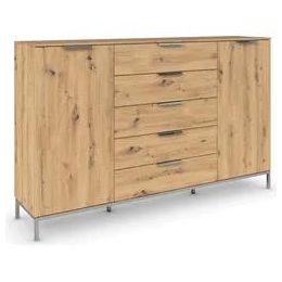 Kommode Rauch "Flipp" Sideboards Gr. B/H/T: 180 cm x 111 cm x 42 cm, 5 St., braun (eiche artisan) 2-türig mit 5 Schubladen und Soft-Close-Funktion in zwei Breiten