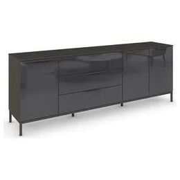 Kommode Rauch "Flipp" Sideboards Gr. B/H/T: 200 cm x 72 cm x 42 cm, 3 St., grau (graphit, glas basalt) 3-türig mit 3 Schubladen und Soft-Close-Funktion sowie Glasfront