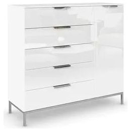 Kommode Rauch "Flipp" Sideboards Gr. B/H/T: 120 cm x 111 cm x 42 cm, 5 St., weiß (alpinweiß, glas kristallweiß) 1-türig mit 5 Schubladen und Soft-Close-Funktion sowie Glasfront