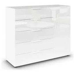 Kommode Rauch "Flipp" Sideboards Gr. B/H/T: 120 cm x 99 cm x 42 cm, 5 St., weiß (alpinweiß, glas kristallweiß) 1-türig, 5 Schubladen, Soft-Close-Funktion, Oberboden und Front Glas