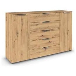 Kommode Rauch "Flipp" Sideboards Gr. B/H/T: 160 cm x 100 cm x 42 cm, 5 St., braun (eiche artisan) 2-türig mit 5 Schubladen und Soft-Close-Funktion in zwei Breiten