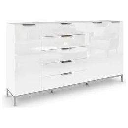 Kommode Rauch "Flipp" Sideboards Gr. B/H/T: 200 cm x 110 cm x 42 cm, 5 St., weiß (alpinweiß, glas kristallweiß) 3-türig, 5 Schubladen, Soft-Close-Funktion, Oberboden und Front Glas