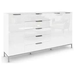 Kommode Rauch "Flipp" Sideboards Gr. B/H/T: 200 cm x 111 cm x 42 cm, 5 St., weiß (alpinweiß, glas kristallweiß) 3-türig mit 5 Schubladen und Soft-Close-Funktion sowie Glasfront