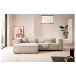 Ecksofa LeGer Home by Lena Gercke "PIARA mit Kedernaht in Cord oder Leinenoptik, moderne Couch L-Form" Sofas Gr. B/H/T: 267 cm x 66 cm x 167 cm, Flachgewebe, Ottomane links, beige (hellbeige) wahlweise Ottomane rechtslinks, schwarze Füße, bequemer Sitzkomfort