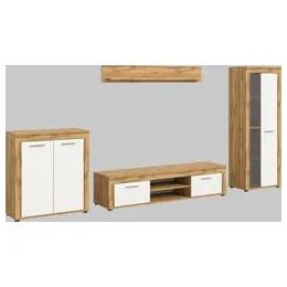 Wohnzimmer-Set Inosign "Aosta, Breite 330cm, best. aus Highboard, Lowboard, Wandboard, Vitrine" Kastenmöbel-Sets Gr. B/H/T: 330 cm x 159 cm x 35 cm, weiß (wotan eiche nachbildung, weiß) Wohnwand, Kombination, Anbauwand, Möbel Set, Schrankwand, Kombi