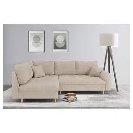 Ecksofa Home Affaire "CHARRE incl. 3 Zierkissen" Sofas Gr. B/H/T: 231cm x 81cm x 161cm, Struktur weich, Ottomane links, beige L-Form, feine Steppung, lose Rückenkissen, auch in Cord und Bouclé