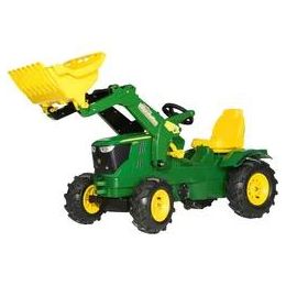 Tretfahrzeug Rolly Toys "John Deere 6210R" Tretfahrzeuge grün Kinder Kindertraktor mit Lader und Luftbereifung