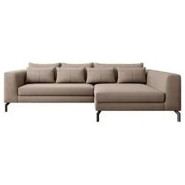 Ecksofa Inosign "Cross, mit softem Sitz, L-Form, wendbare Zierkissen, Breite 284 cm" Sofas Gr. B/H/T: 284cm x 82cm x 172cm, Struktur fein, Ottomane rechts, grau (taupe) Couch mit vielen Kissen, stylische Kreuznaht, elegante Metallfüße