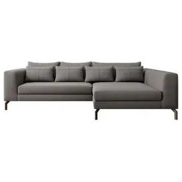 Ecksofa Inosign "Cross, mit softem Sitz, L-Form, wendbare Zierkissen, Breite 284 cm" Sofas Gr. B/H/T: 284cm x 82cm x 172cm, Struktur fein, Ottomane rechts, grau (graphite) Couch mit vielen Kissen, stylische Kreuznaht, elegante Metallfüße