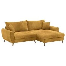 Ecksofa Home Affaire "Blackburn II" Sofas Gr. B/H/T: 246cm x 71cm x 170cm, Velours, Recamiere rechts, orange (dolce 9 curry) Wahlweise mit Kaltschaumpolsterung bis 140 kg belastbar