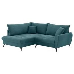 Ecksofa Home Affaire "Blackburn II" Sofas Gr. B/H/T: 230cm x 71cm x 190cm, Microfaser, Ottomane links, blau (memphis 13 petrol) Wahlweise mit Kaltschaumpolsterung bis 140 kg belastbar